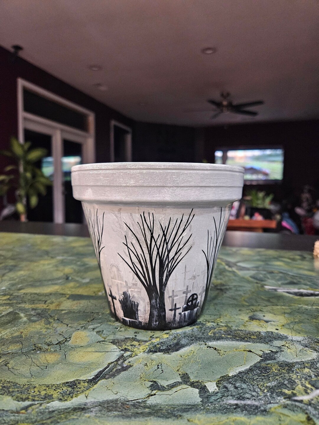 Cemetery Flower Pot, Hand Painted, 6", Graveyard, Gothic - Etsy