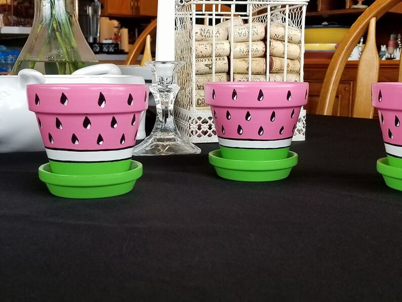 Hand Painted Pink Watermelon 3 Clay Flower Pot - Etsy