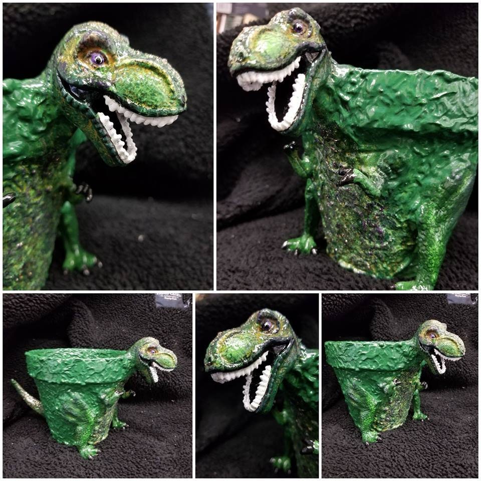 T-Rex Flower Clay Pot Handmade | Etsy