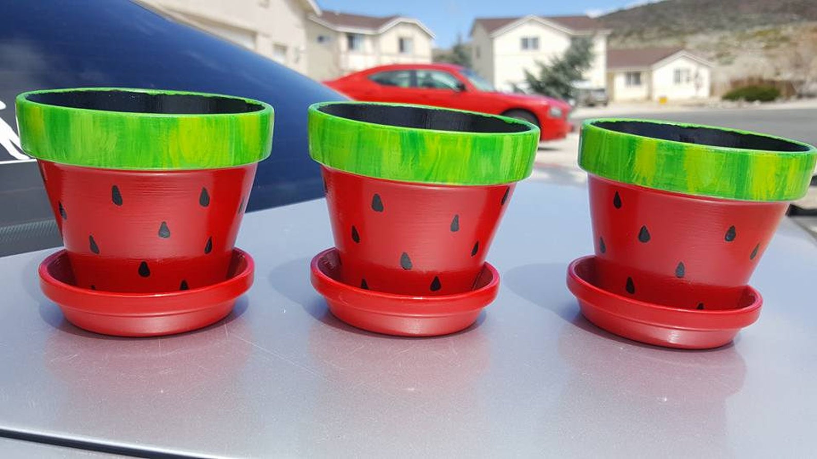 Hand Painted 3" Watermelon Flower Pot With Saucer - Etsy