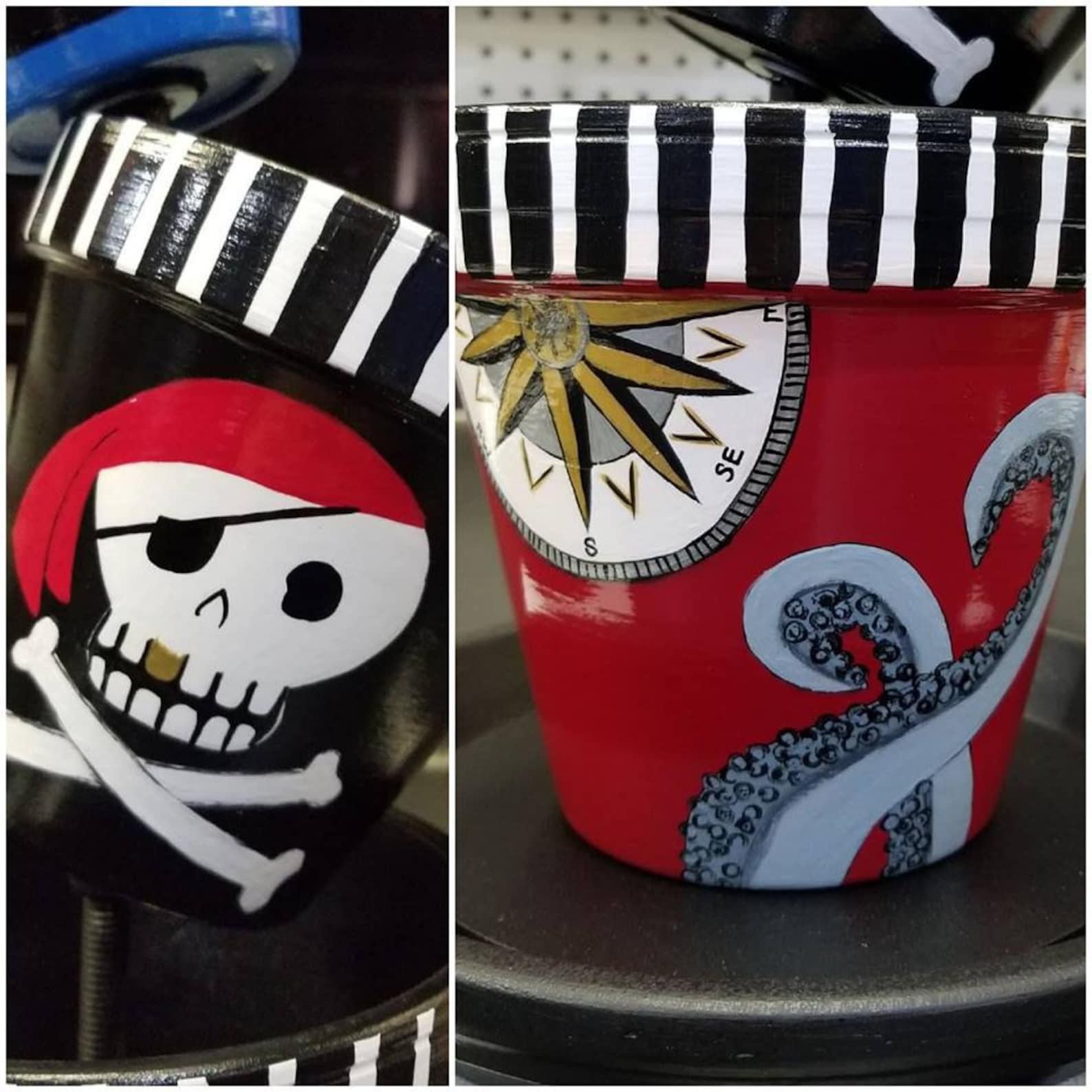 Pirate, NFL, Classic Disney, Tilted Pots With Stand, Hand Painted - Etsy