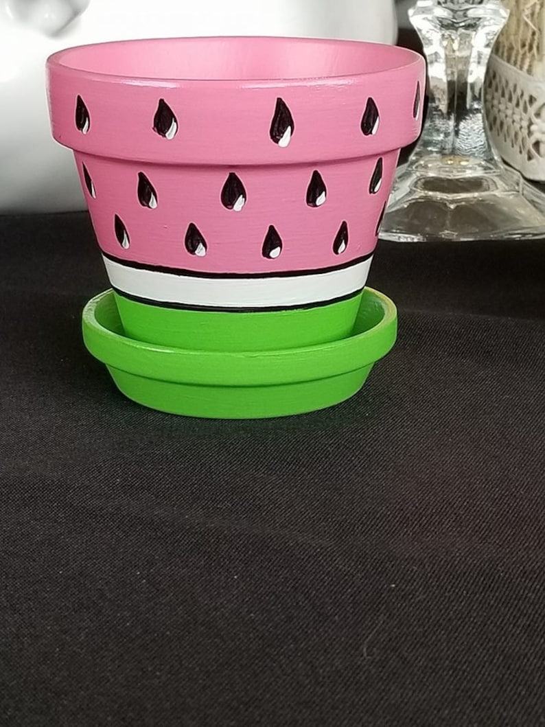Hand Painted Pink Watermelon 3 Clay Flower Pot - Etsy