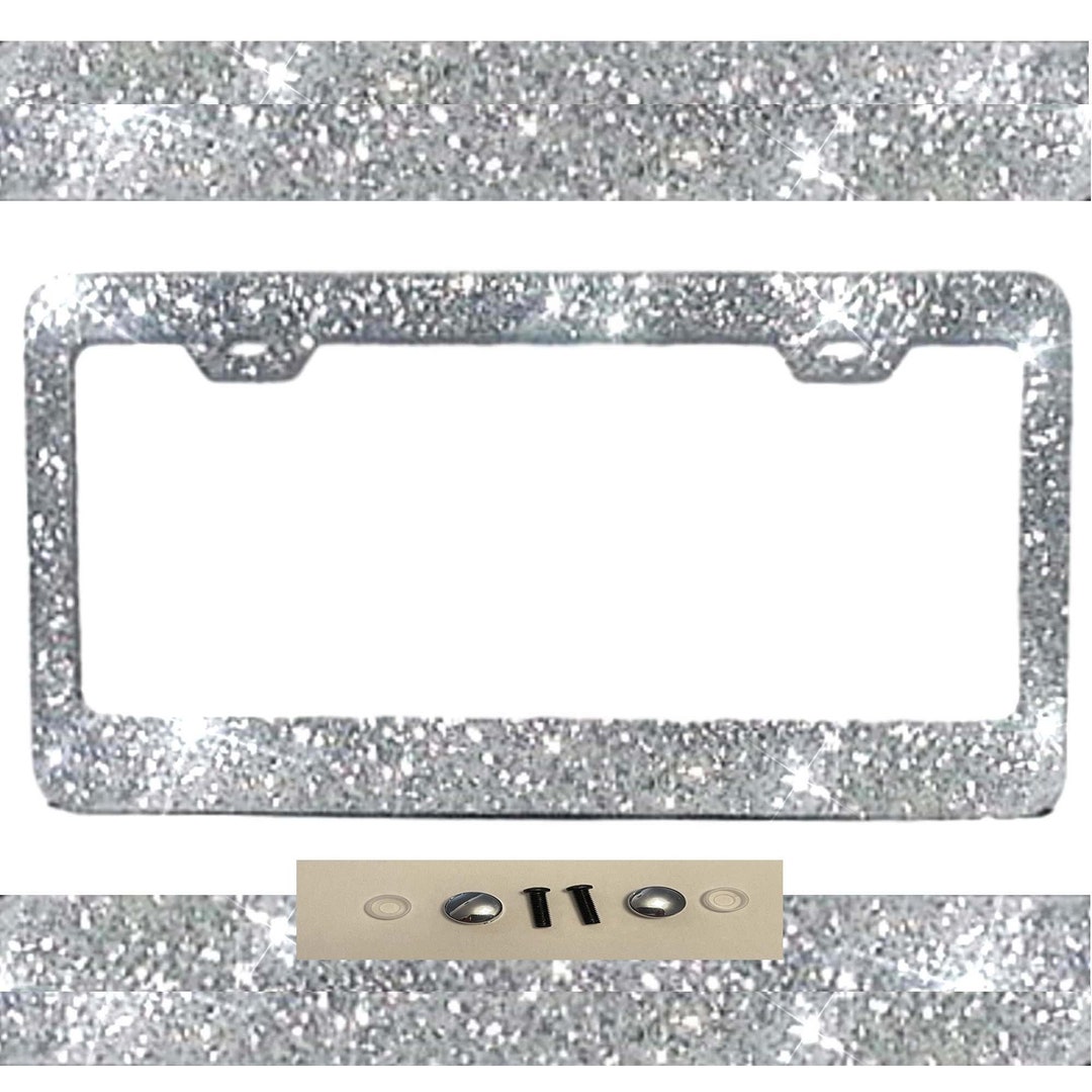 2024 FAVORITE Sparkly Silver Real Glitter Bling License Plate Frame ...