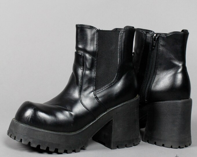 Sz 7/7.5 Vintage 90s LEI Black Chunky Goth Punk Platform Boots Ankle ...