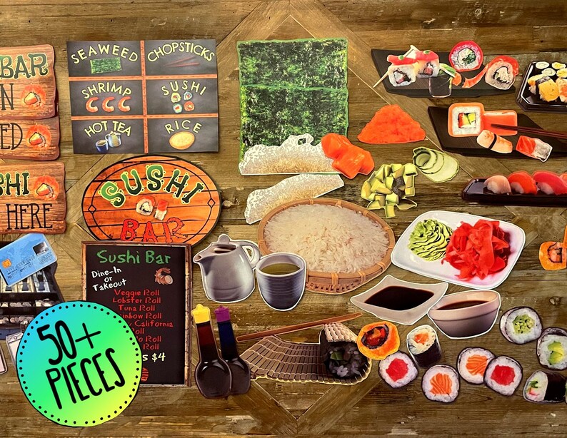 Sushi Bar Dramatic Play | Food Pretend Play | Food Cutouts | Preschool ...