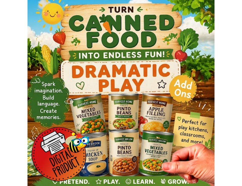 Canned Food Dramatic Play | Printable | Digital Download | Pretend Play ...