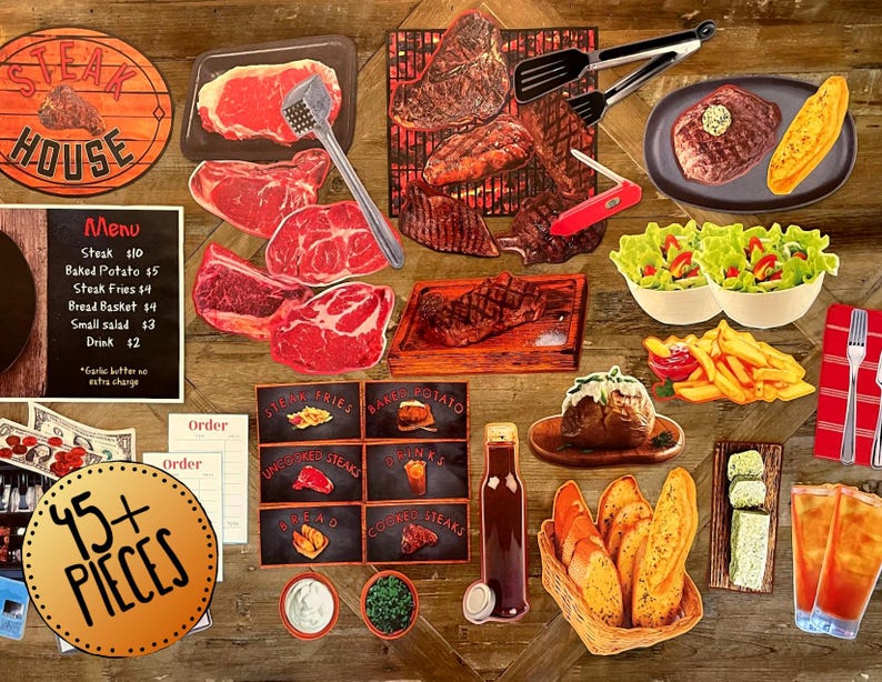 Steak House Dramatic Play | Food Pretend Play | Food Cutouts | Prek ...