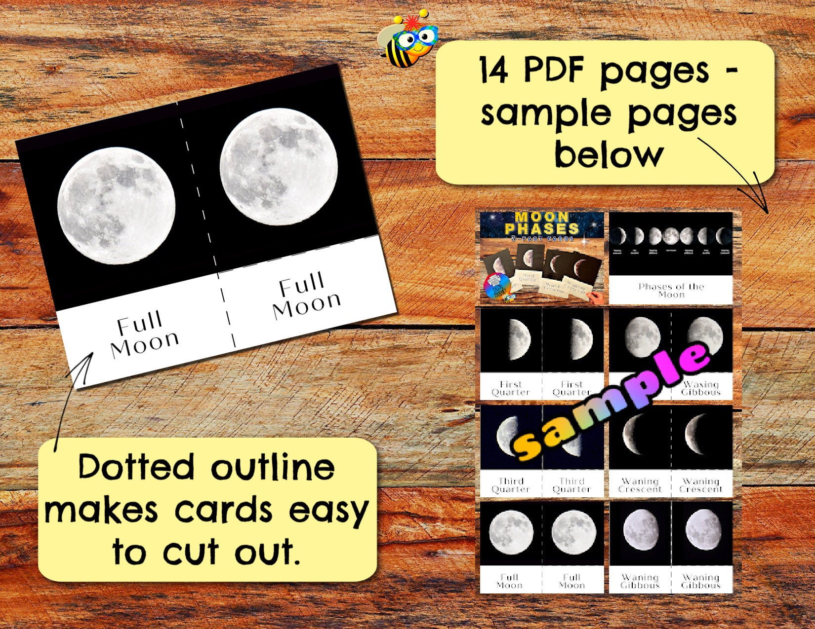 Moon Phases Phases of the Moon Three-part Cards Printable Kindergarten ...