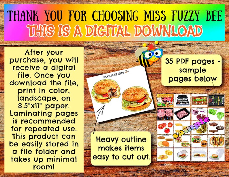 Hamburger Dramatic Play | Pretend Food | Food Activity | Printable ...