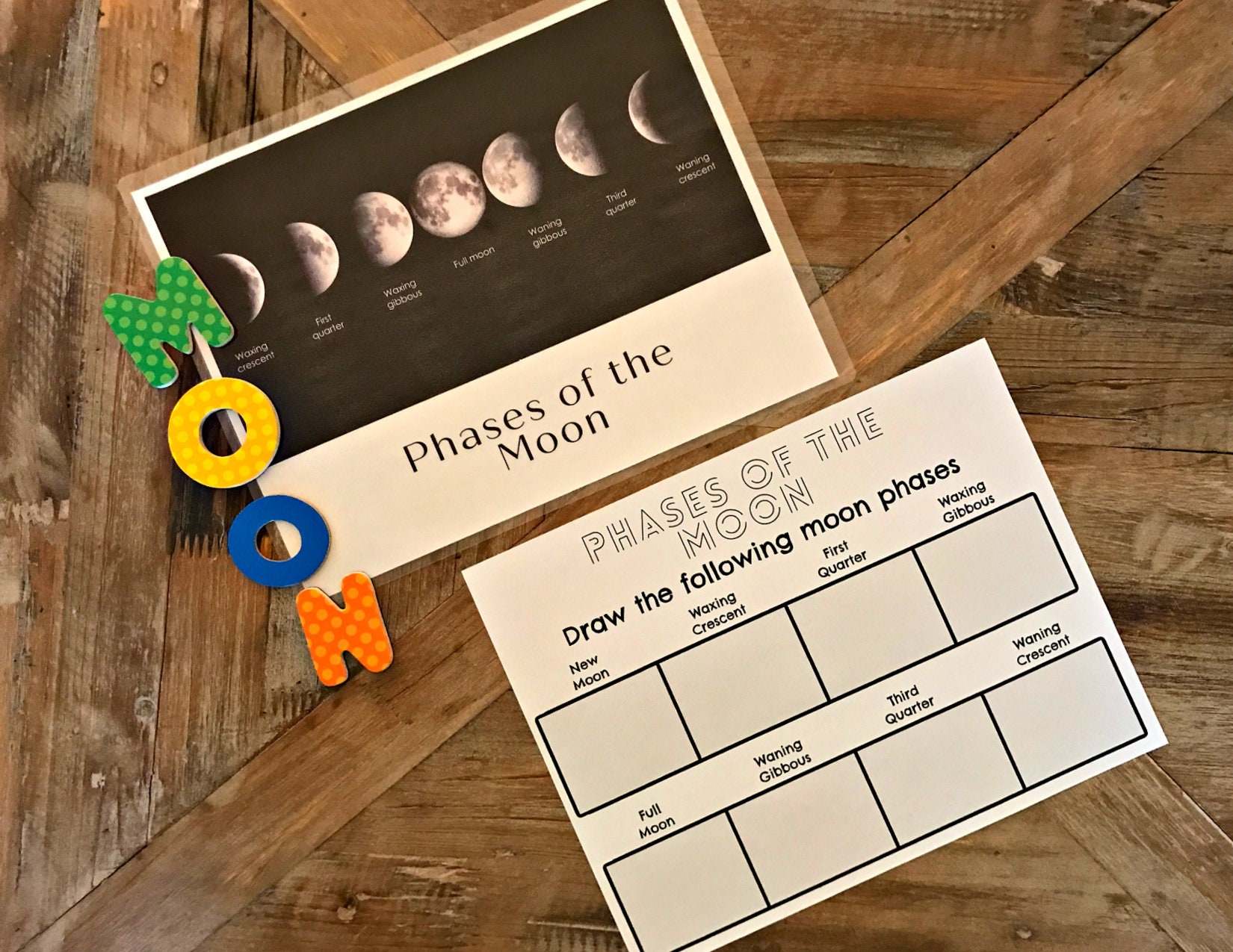 Moon Phases Phases of the Moon Three-part Cards Printable Kindergarten ...