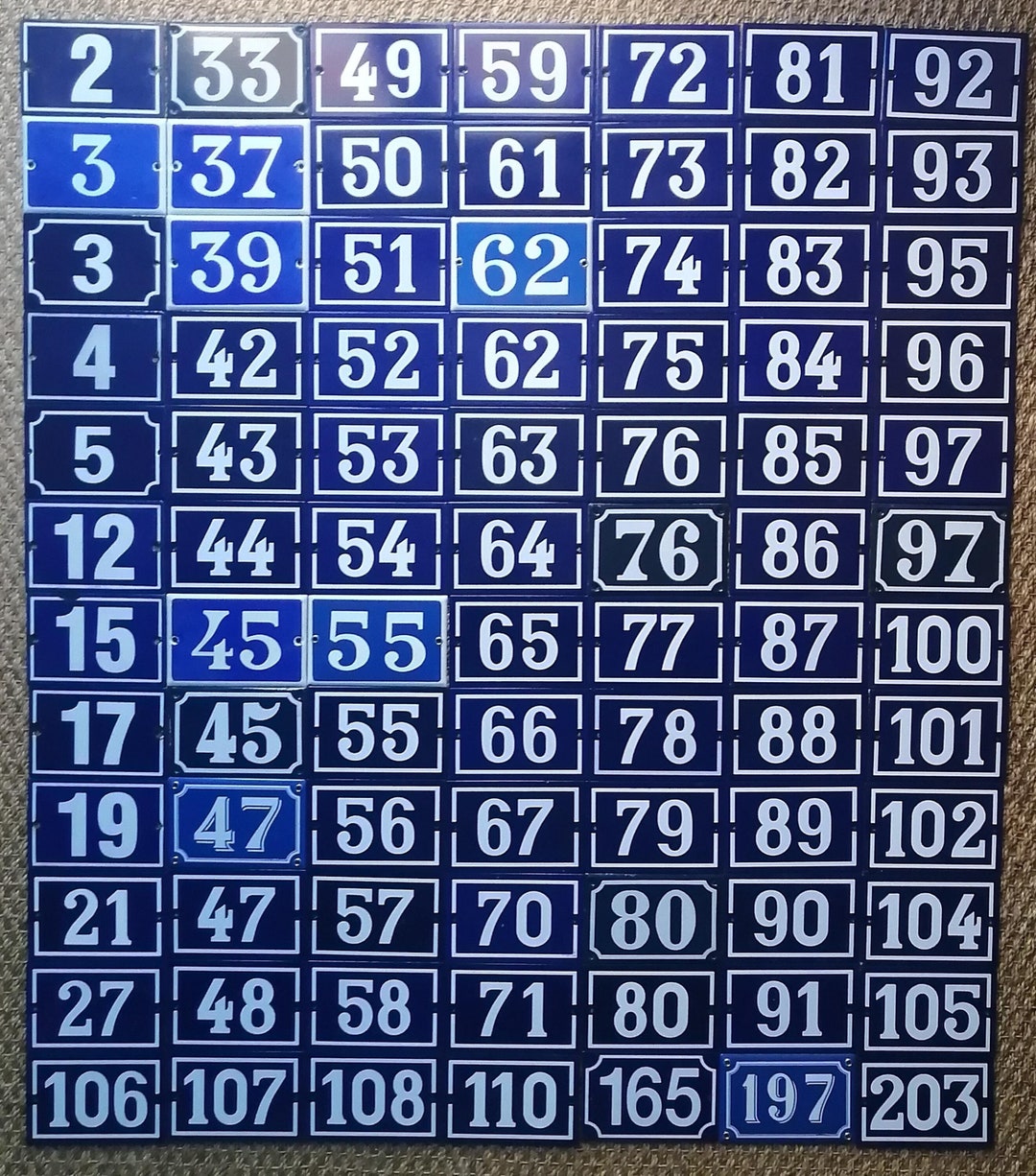 Old Enameled House Number Plate - French Door Number / Blue Enamel ...