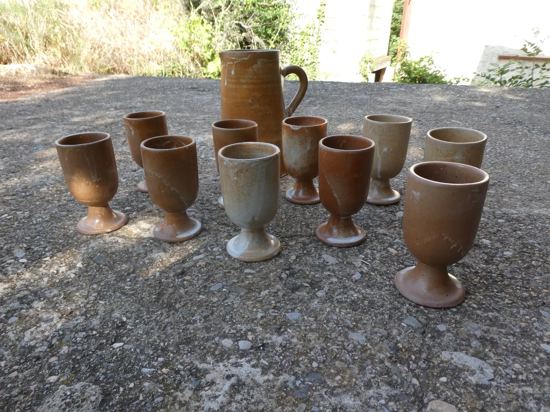 Mazagrans Service and Carafe in Enameled Stoneware / Vintage Stoneware ...