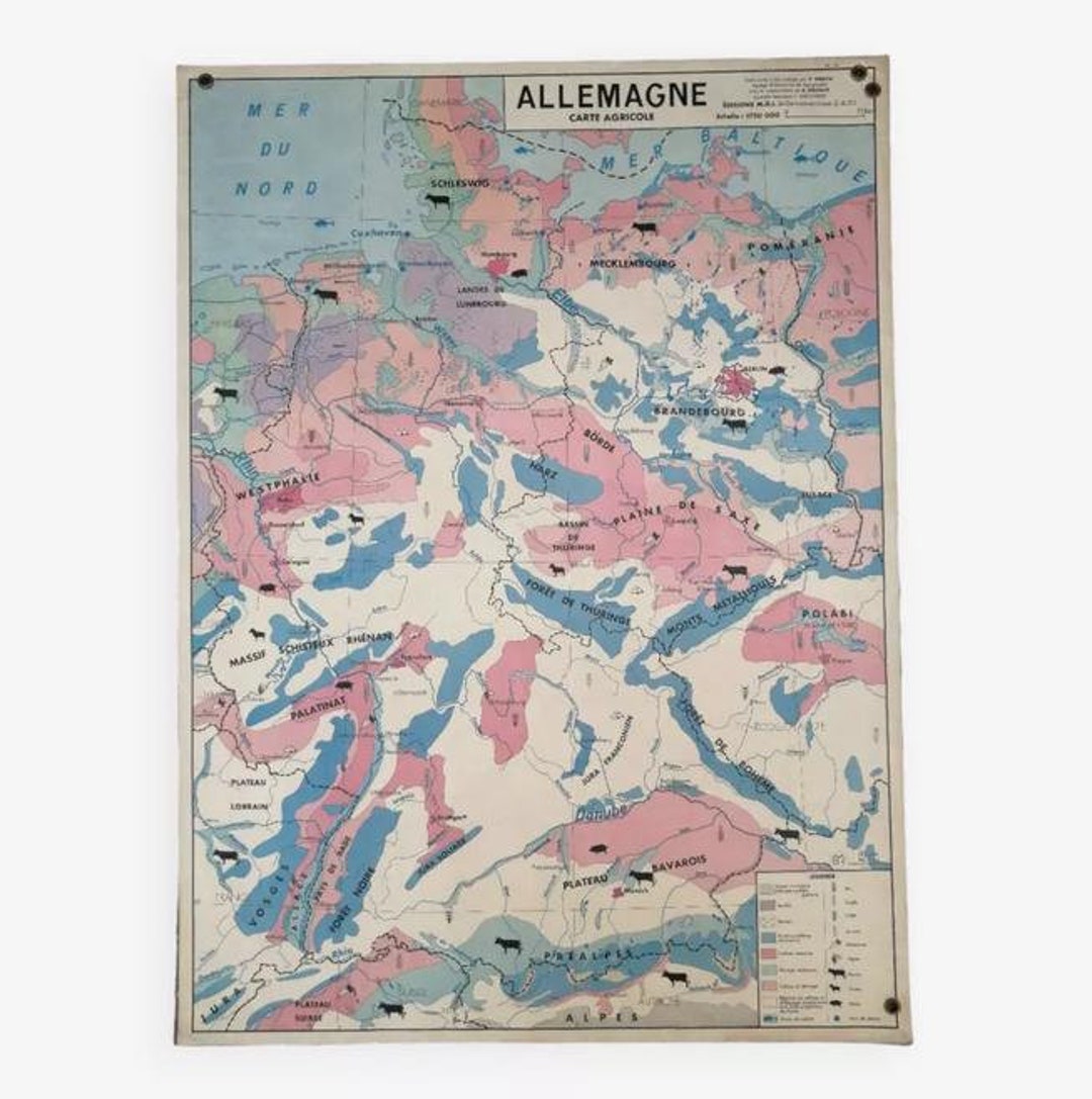 Old Vintage MDI Map of Germany Agricultural and Population // Magic ...
