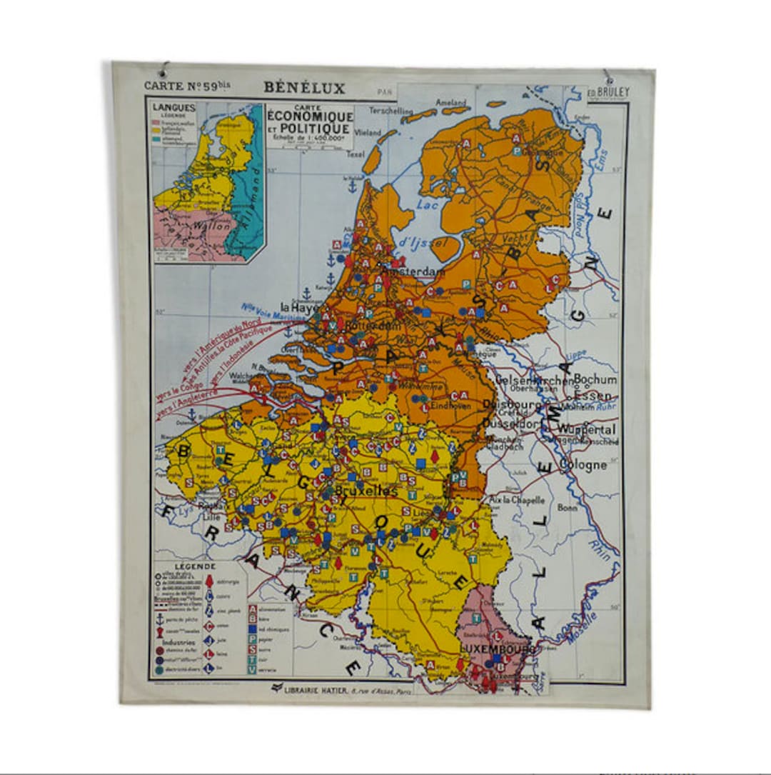 Old School Map "bénélux" N59 Hatier / Old Map of Belgium, the ...
