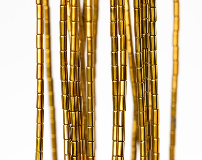 1996 Small Metal Beads Gold Hematite Cylinder Beads Natural Stone Beads ...