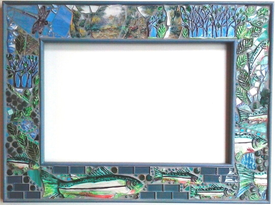 Custom Mosaic Trout Fish Mirror 18 X 24 in Greys, Blues, Greens and ...