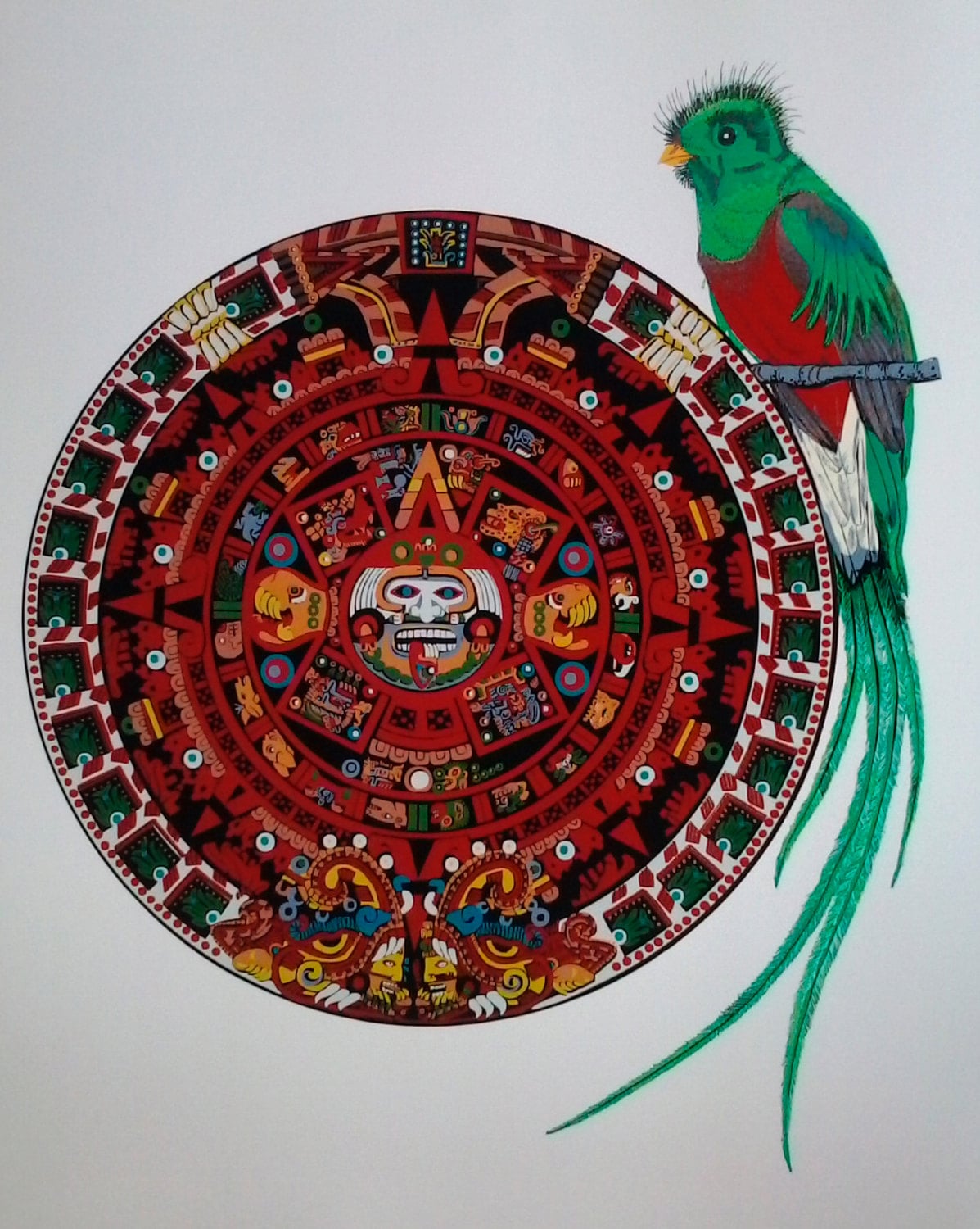 Aztec Sunstone With Quetzal Bird: Hand Pulled Serigraph Limited Edition ...