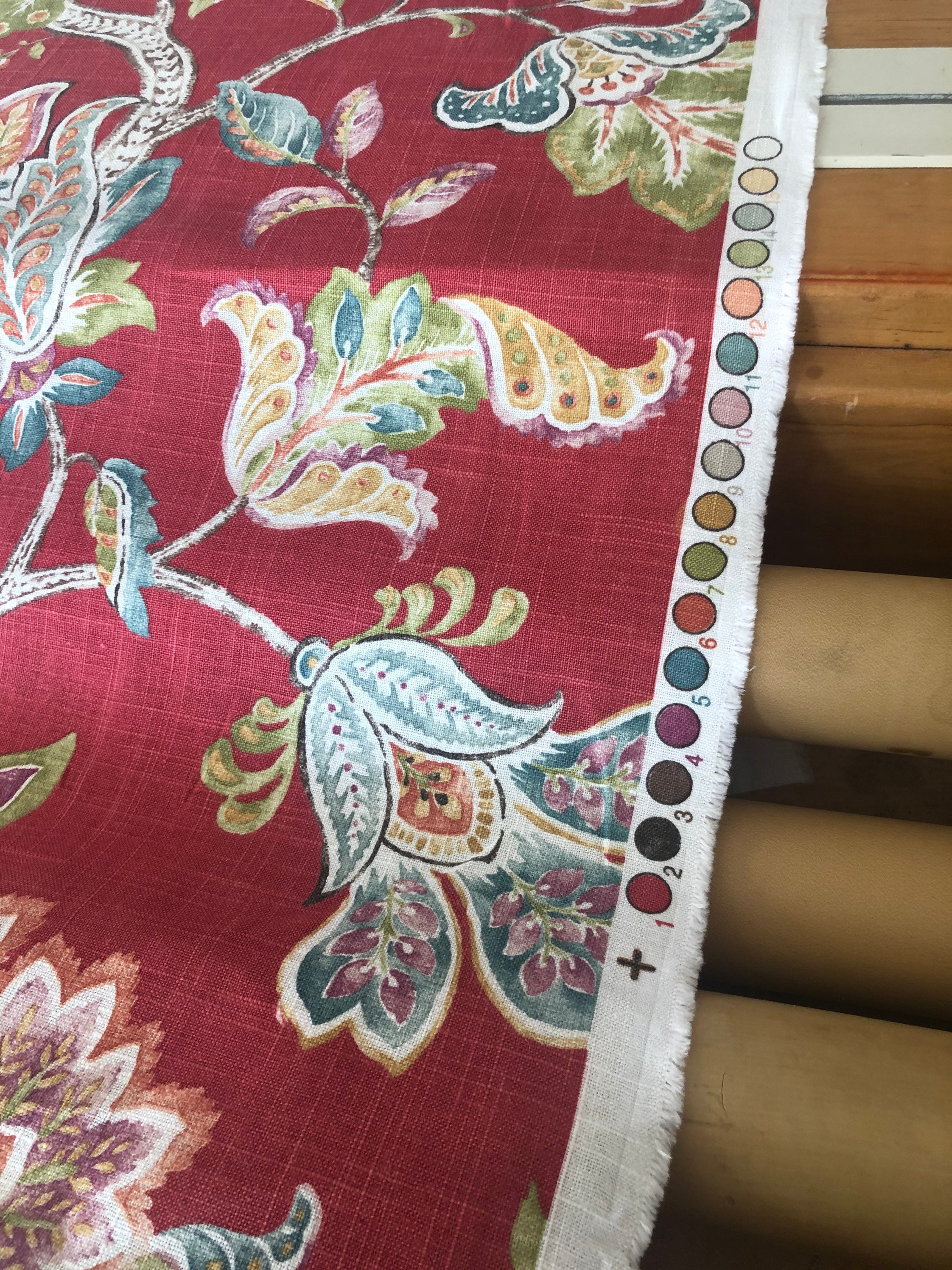 Linen Rayon Fabric Garden Retreat Poppy Red Multi Floral BTY - Etsy