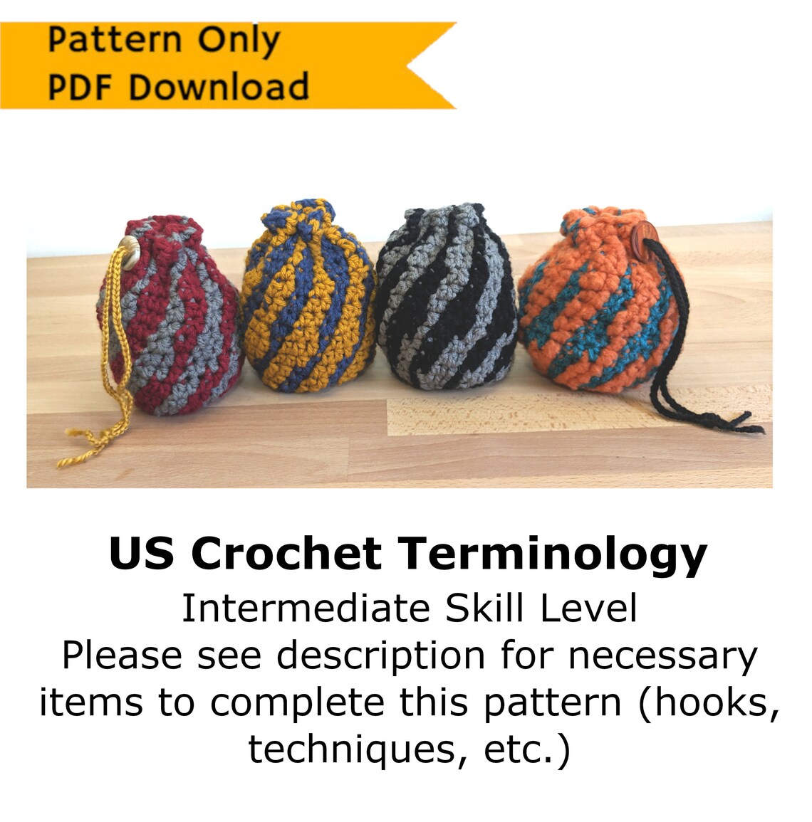 PATTERN: Striped Crochet Pattern Drawstring Bag Crochet - Etsy