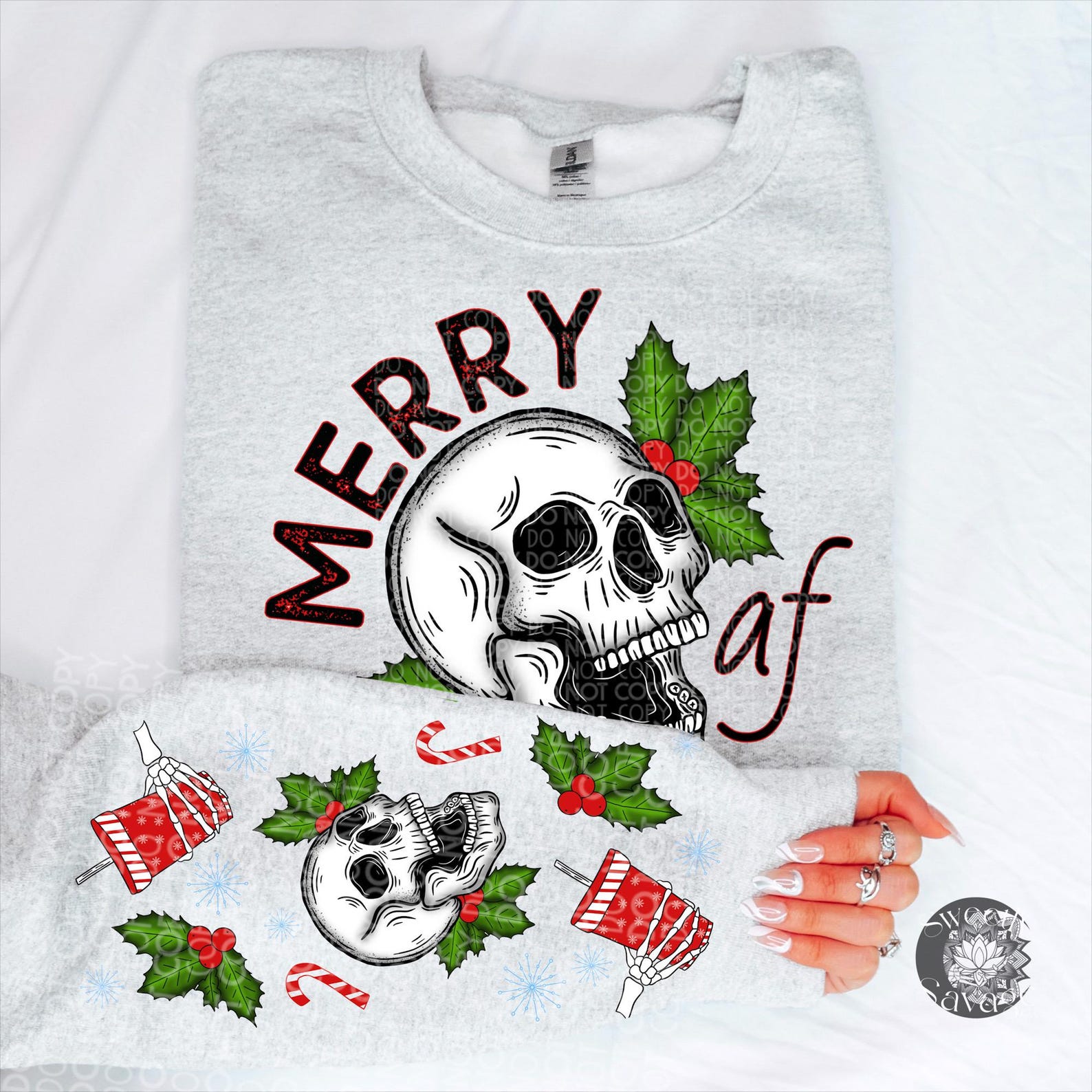 Merry AF Christmas Holiday Skull Png With Sleeves, Sublimation Png - Etsy