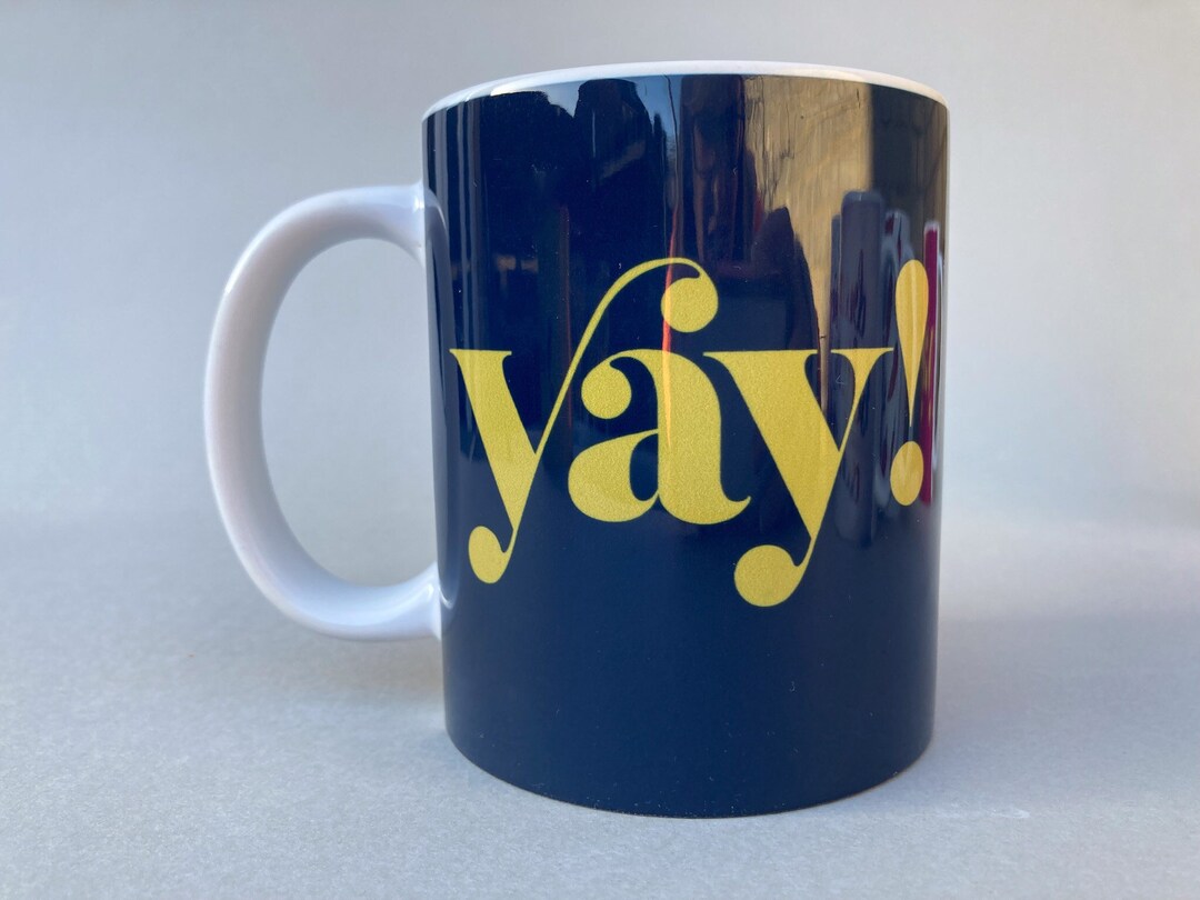 Yay! Navy Blue Ceramic Mug · Typography Coffee Mug · Navy Blue Mug ...