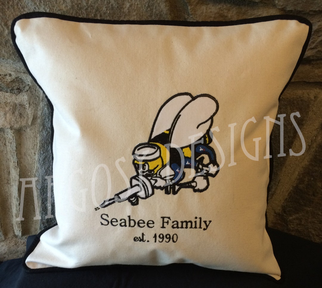 Handmade Personalized Seabee Family 16" X 16" Canvas Pillow Cover Navy ...