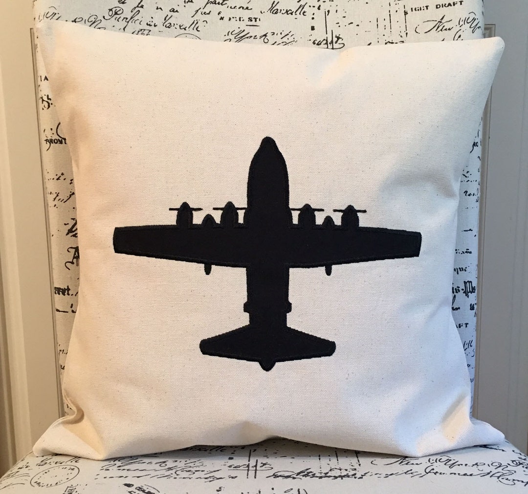 Handmade C-130 Hercules Silhouette Pillow Cover: Pilot Gift - Etsy