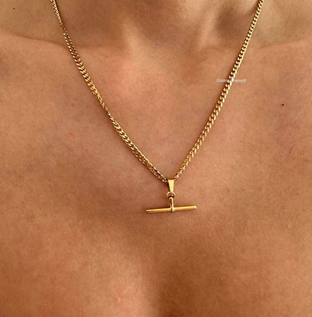 Cuban T Bar Chain - Stacking Necklace - T Bar Necklace - Waterproof ...