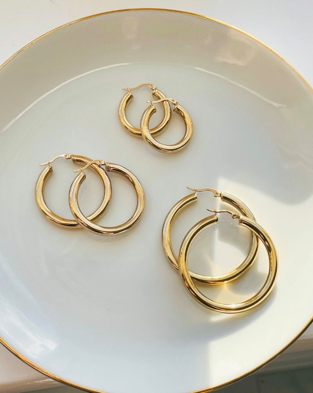 Chunky Gold Hoops - Thick Gold Hoops - Golden Hoops - Dainty Hoop ...