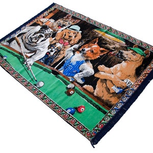 Dogs Playing Pool Billiards Themed Wall Rug Vintage Tapestry - Etsy