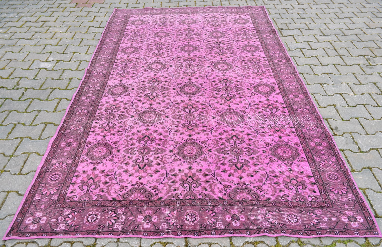 6x10 Ft OVERDYED PINK Rug Hand Made Vintage Floral Wool Rug - Etsy