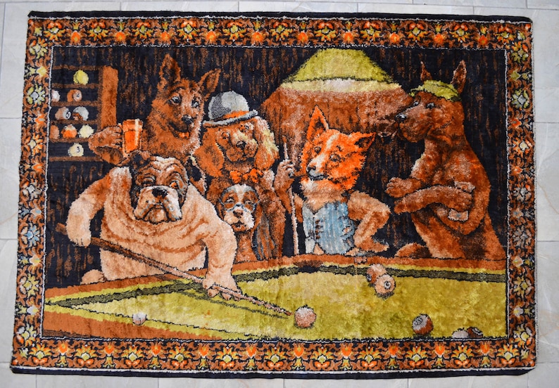Dogs Playing Pool Billiards Themed Wall Rug Vintage Tapestry - Etsy