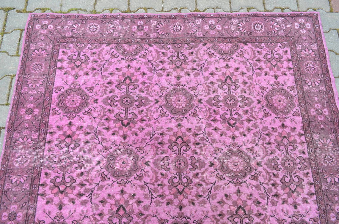 6x10 Ft OVERDYED PINK Rug Hand Made Vintage Floral Wool Rug - Etsy
