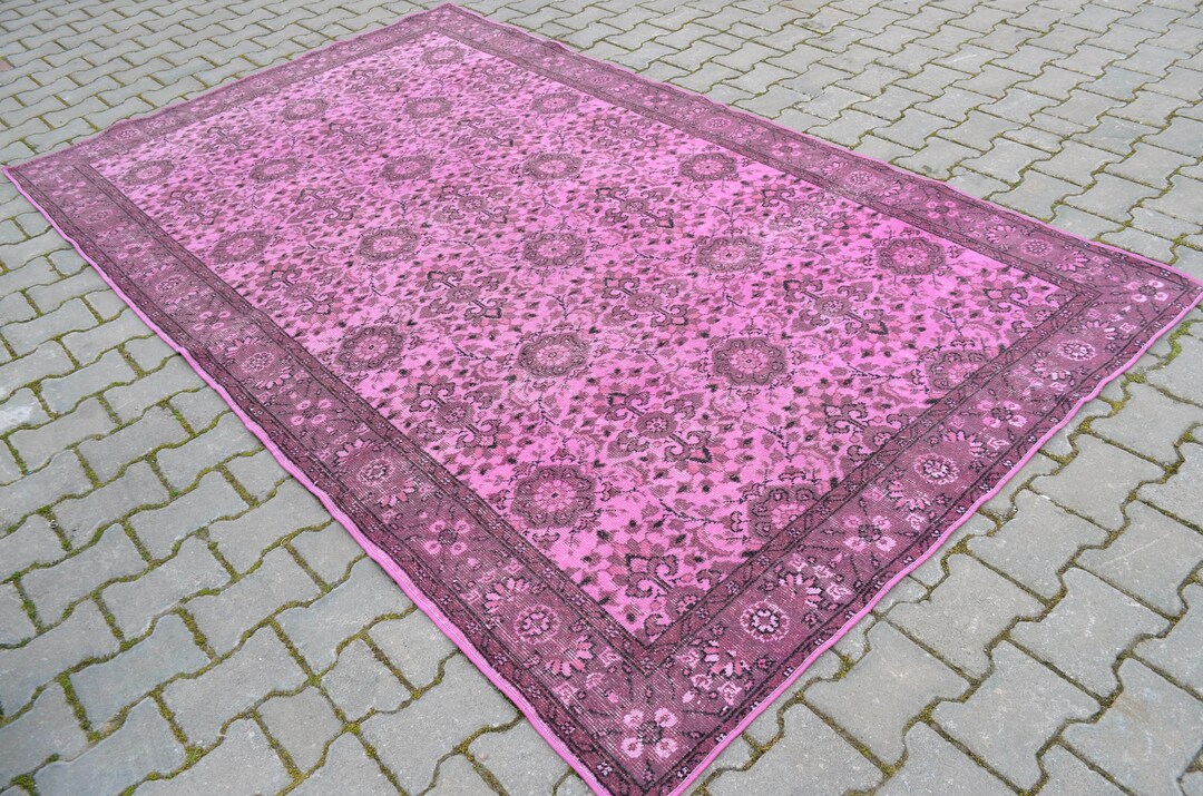 6x10 Ft OVERDYED PINK Rug Hand Made Vintage Floral Wool Rug - Etsy
