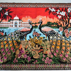 Peacock Pattern Vintage Wall Rug Rayon Tapestry 48" X 63" Vintage Wall ...