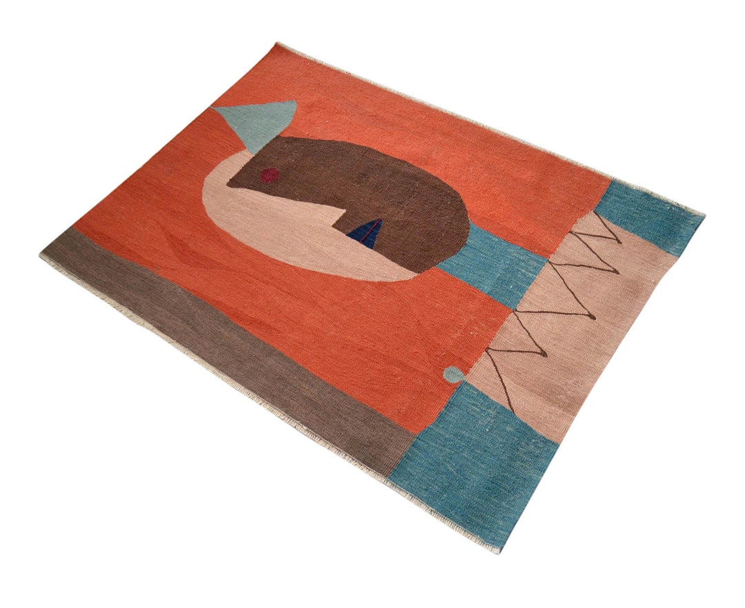 Paul Klee Clown Painting Inspired Wool Hand Woven Area Rug Wall Rug Art ...