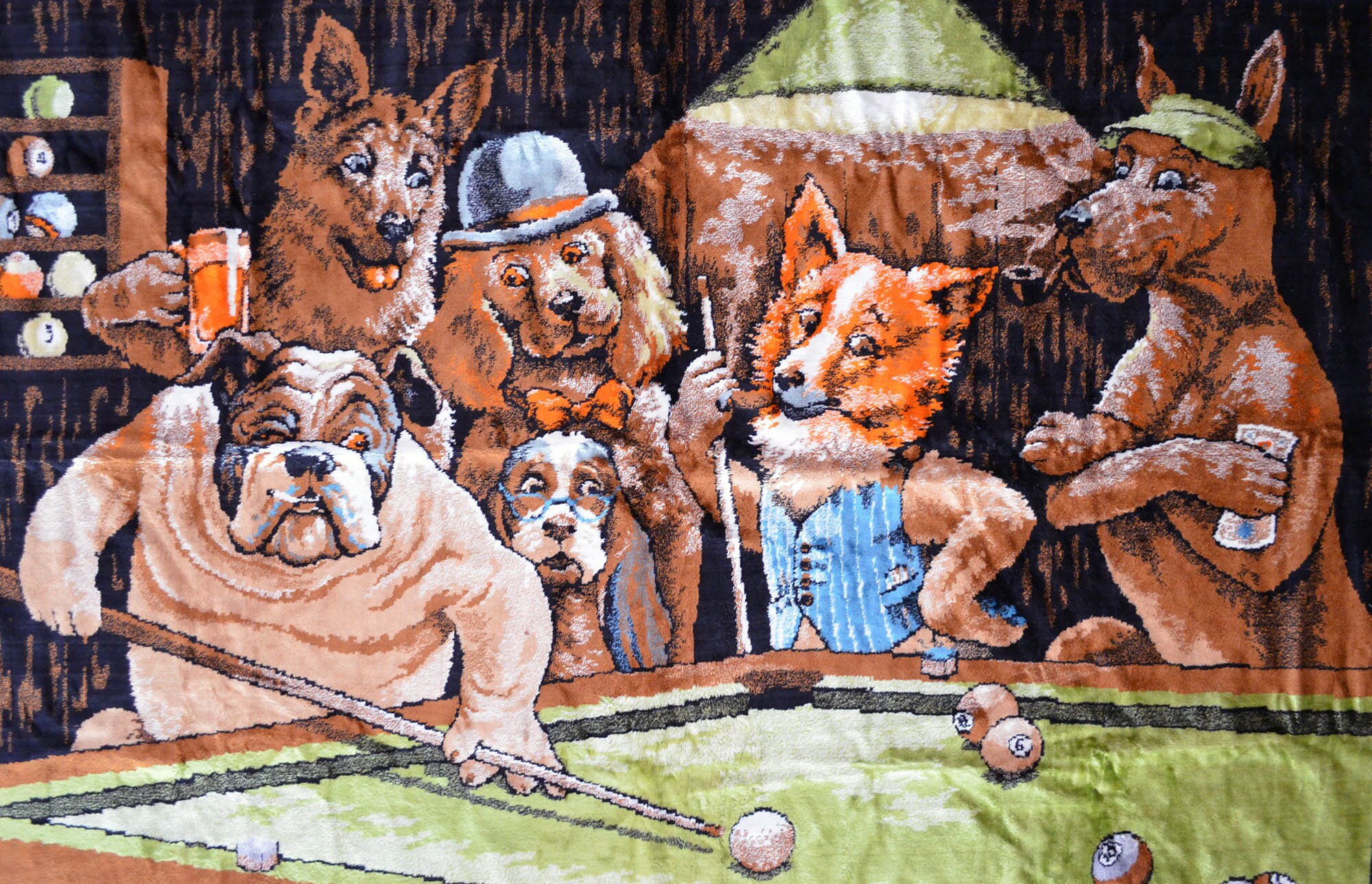 Dogs Playing Pool Tapestry