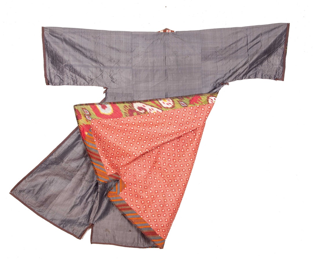 Antique Tajis Silk Chapan, Caftan, Coat, With a Russian Roller Printed ...