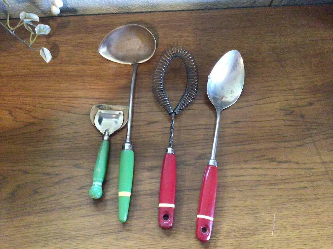 Set Four (4)vintage Kitchen Utensils- Wood Handled Kitchen Tools - Etsy