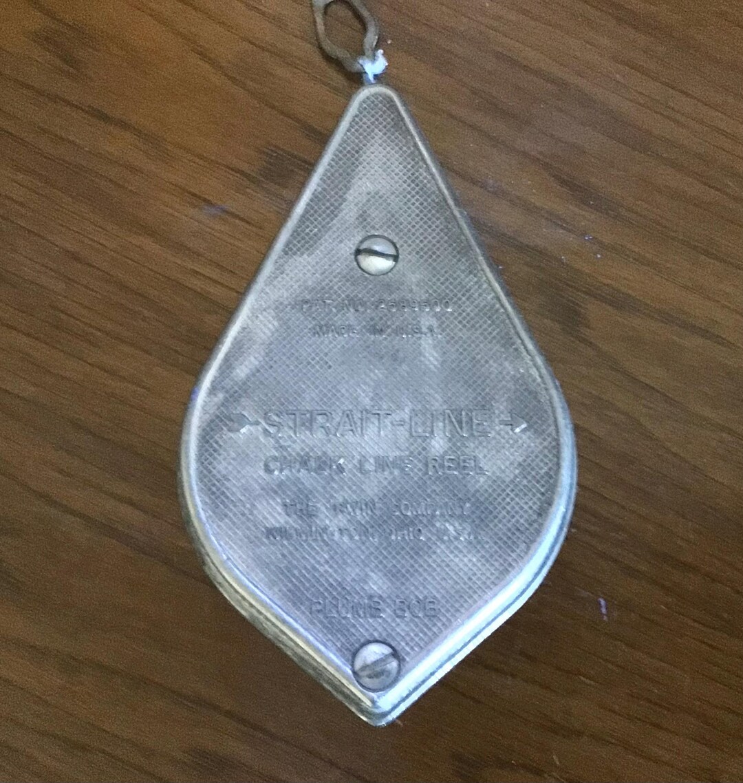 Strait Line Chalk Line Reel Plumb Bob Silver Metal Hand Crank USA ...
