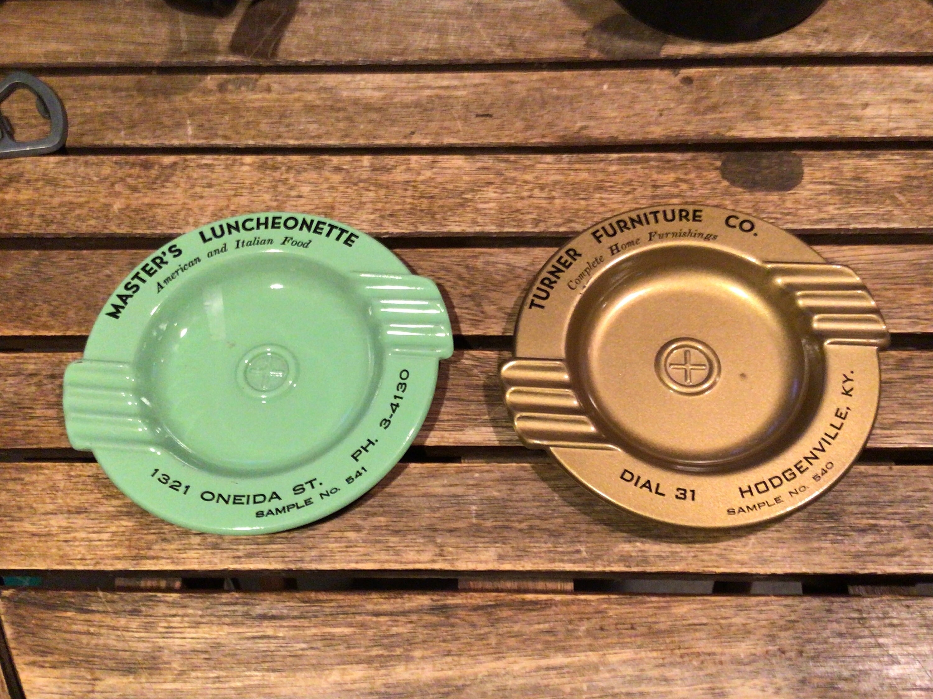 2 Vintage Salesman Sample Advertising Ashtray Two Ashtrays Art ...