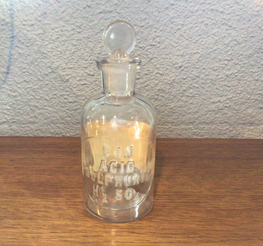 Apothecary Glass Bottle With Frosted Stopper, Embossed Chemical Name - Etsy