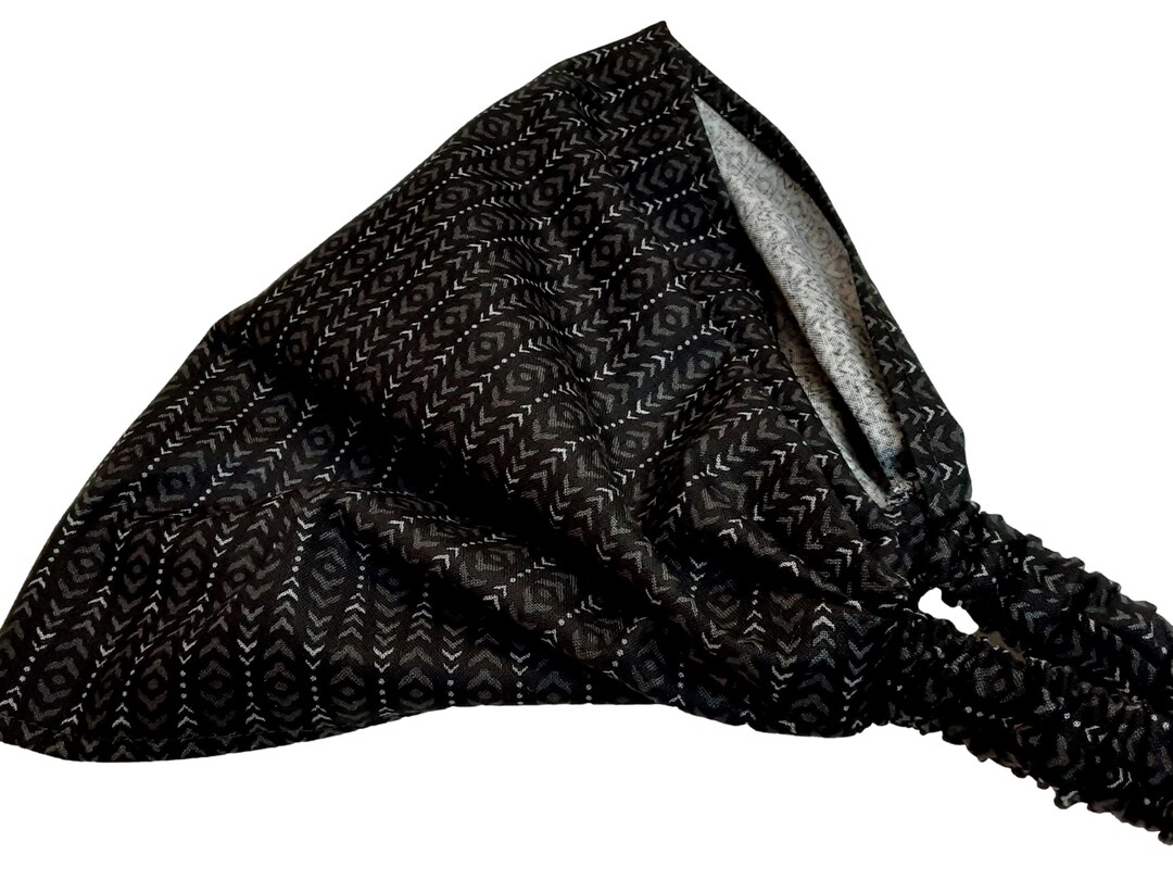 Black Head Scarf, Women's Wide Headband for Hair Loss, Arrow Print ...