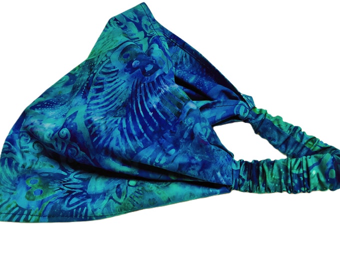 Blue Batik Wide Head Scarf for Women, Batik Cotton Headscarf, Extra ...