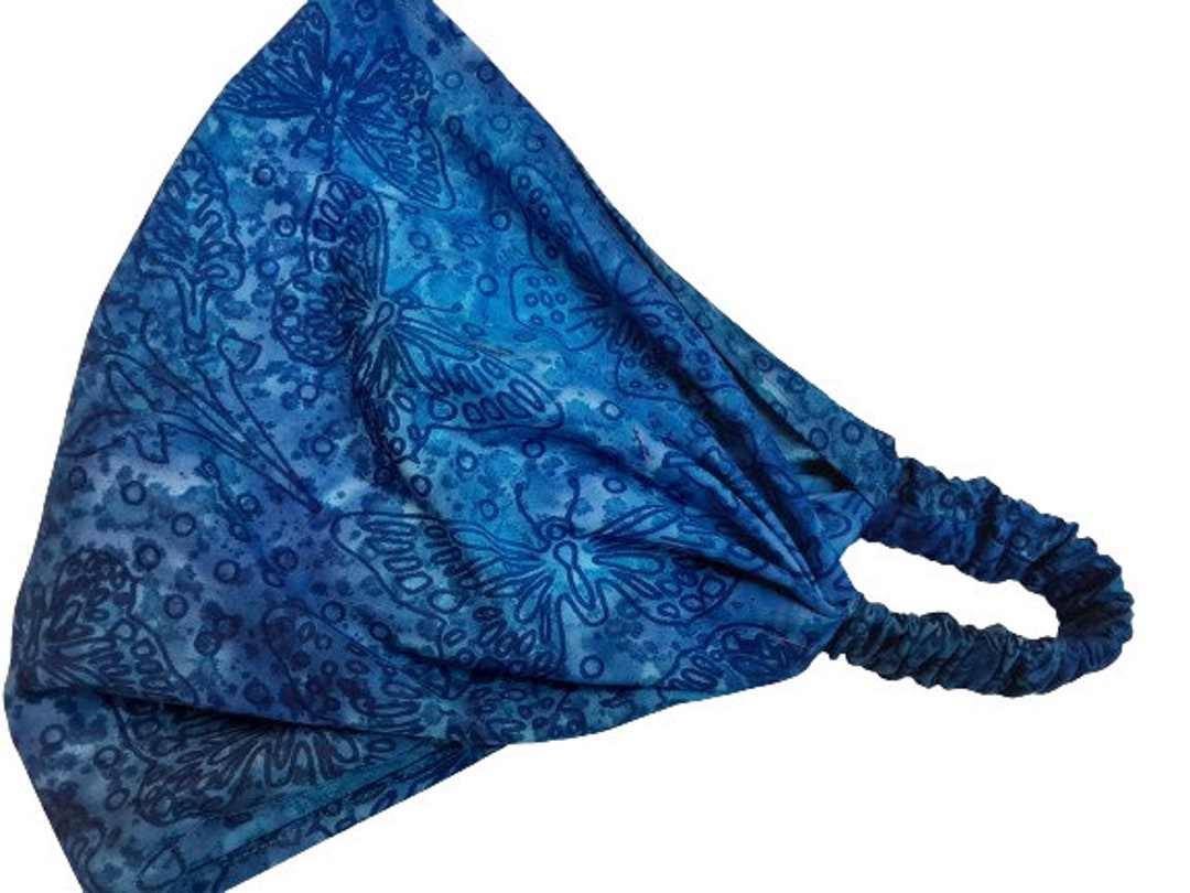 Blue Butterfly Batik Head Scarf for Women, Batik Cotton Headscarf ...
