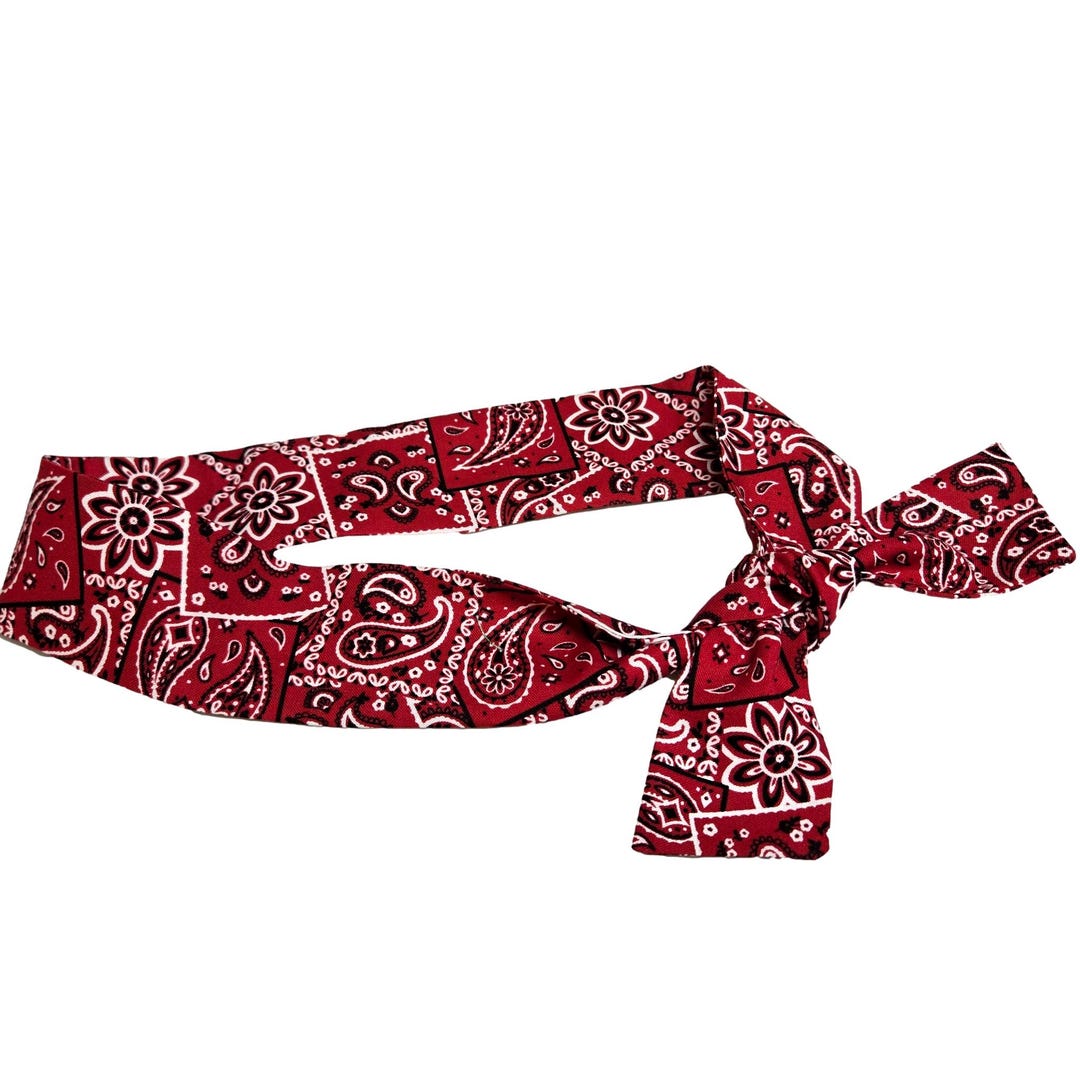 Red Bandana Print Tie Headband for Women, Paisley, Knotted Headband ...