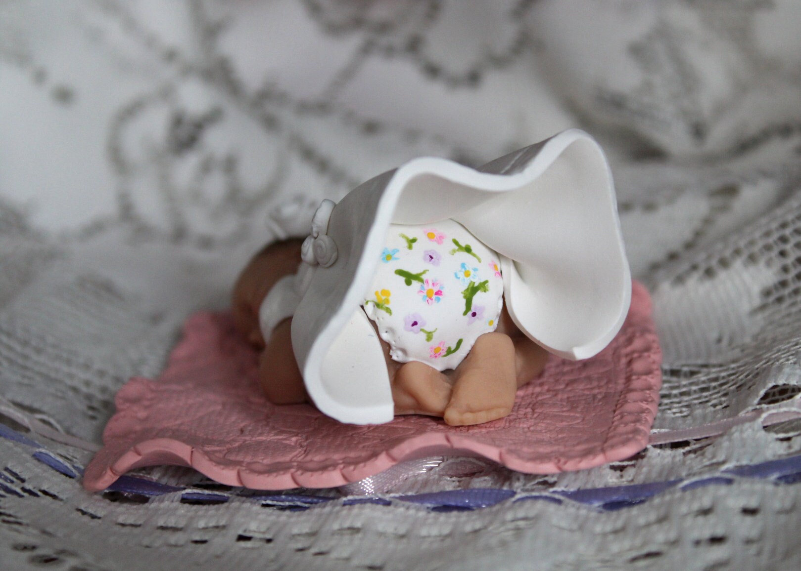 Baptismal Cake Topper Baby Figurine on an Imitation of Lace | Etsy