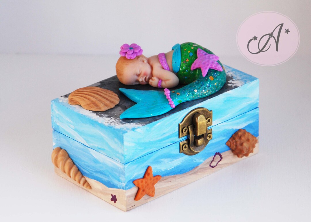 Box Souvenir Baby Mermaid, Safe for Baby Treasures, Baby Figurine Fimo ...