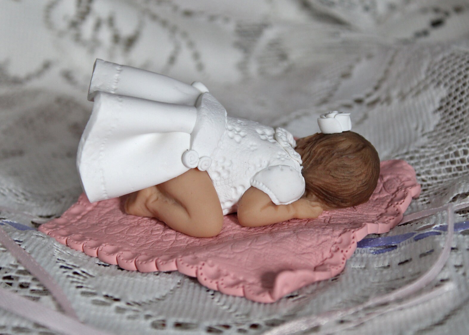Baptismal Cake Topper Baby Figurine on an Imitation of Lace | Etsy