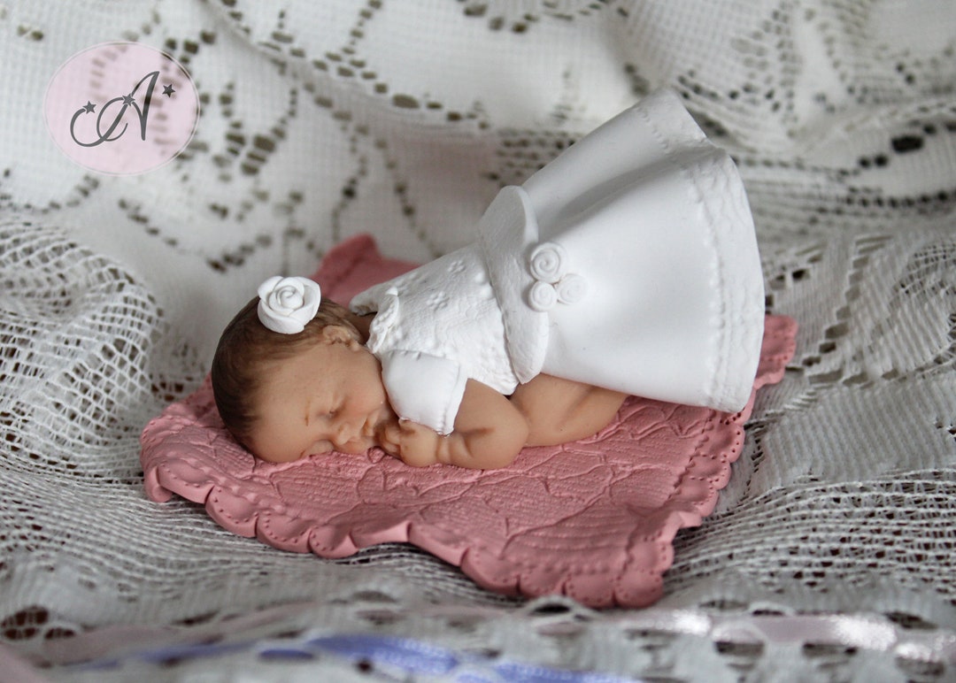 Baptismal Cake Topper, Baby Figurine on an Imitation of Lace Blanket ...